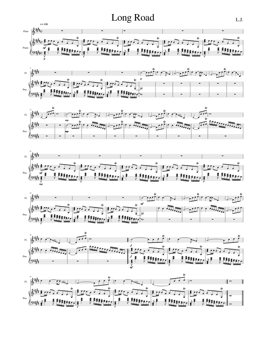Long Road Sheet music for Piano, Flute (Mixed Duet) | Musescore.com