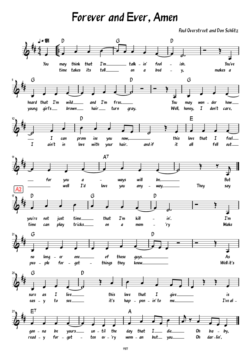 Forever and Ever, Amen (Lead sheet with lyrics ) Sheet music for Piano ...