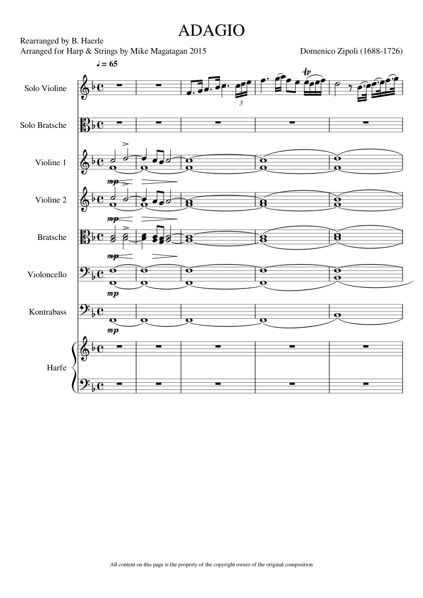 ADAGIO Sheet music for Contrabass, Violin, Viola, Cello & more ...
