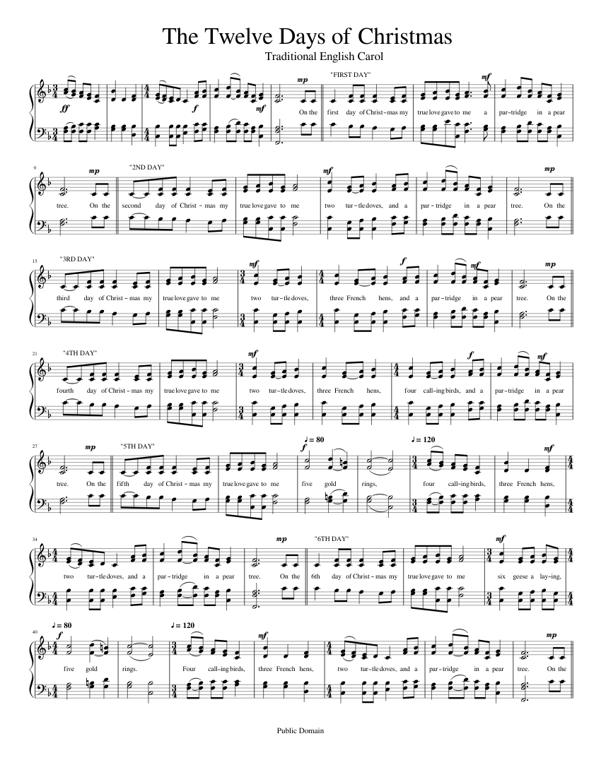 The Twelve Days of Christmas Sheet music for Piano (Solo) | Musescore.com