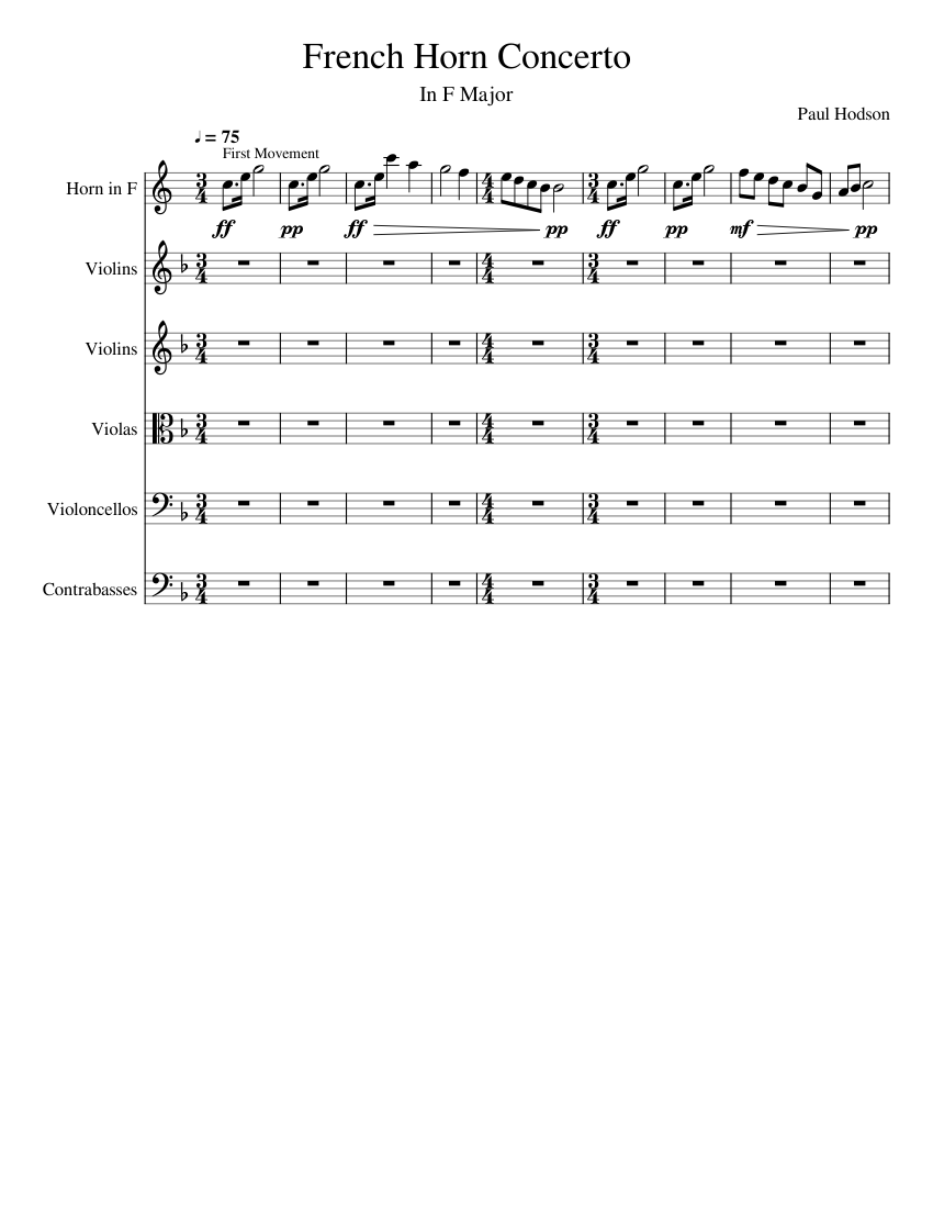 French Horn Concerto in F Sheet music for French horn, Strings group ...