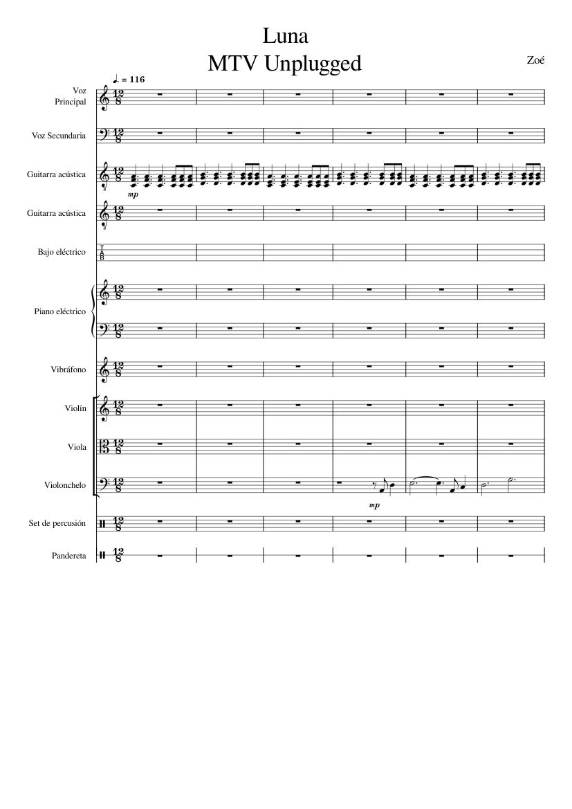 Luna (MTV Unplugged) – Zoé (Mexico) Sheet music for Piano, Vibraphone ...