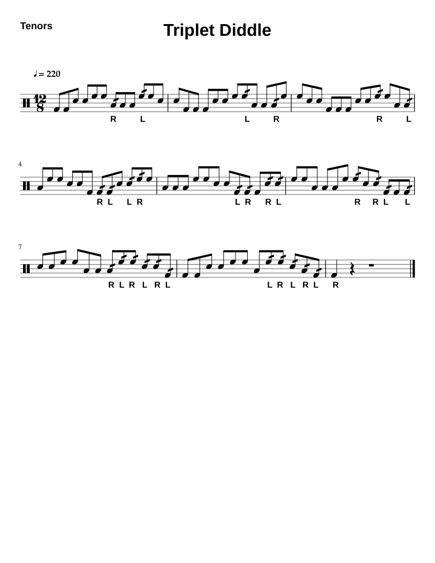 Triplet Diddle (Tenors) Sheet music for Tenor drum (Solo) | Musescore.com
