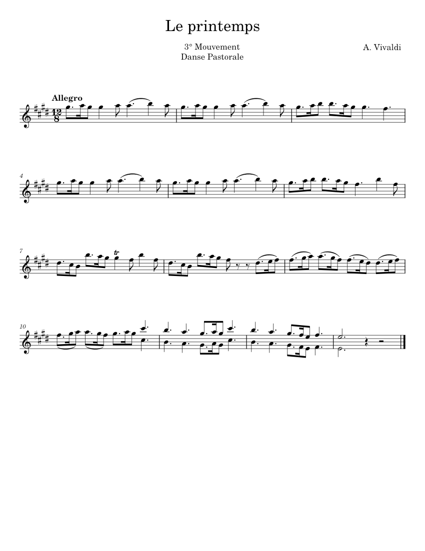 LE PRINTEMPS - A. VIVALDI Sheet Music for Piano (Solo) easy | MuseScore.com