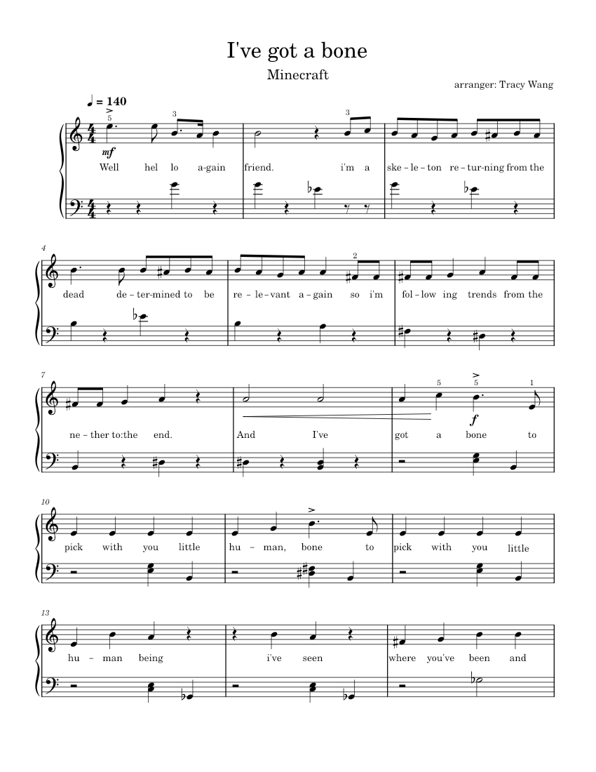 I've got a bone – Dan Bull song about minecraft skeleton Sheet music ...