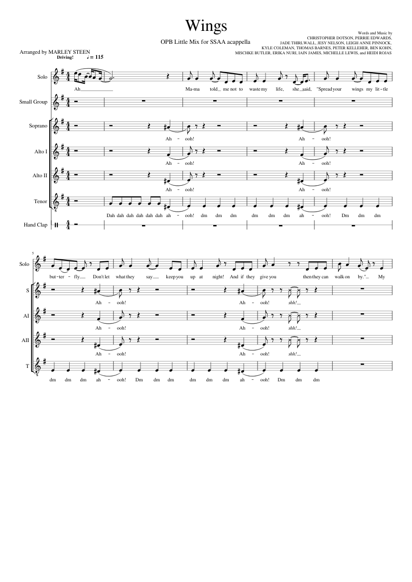 Wings Sheet Music for Soprano, Alto, Tenor, Vocals & more instruments ...