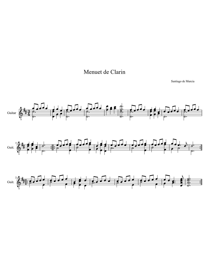 Menuet de Clarin Sheet music for Guitar (Solo) | Download and print in ...