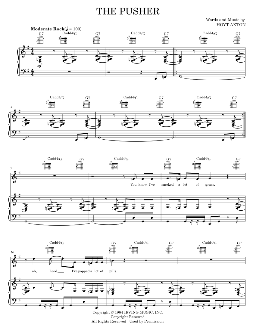 Play Official version of The pusher sheet music by Steppenwolf for ...