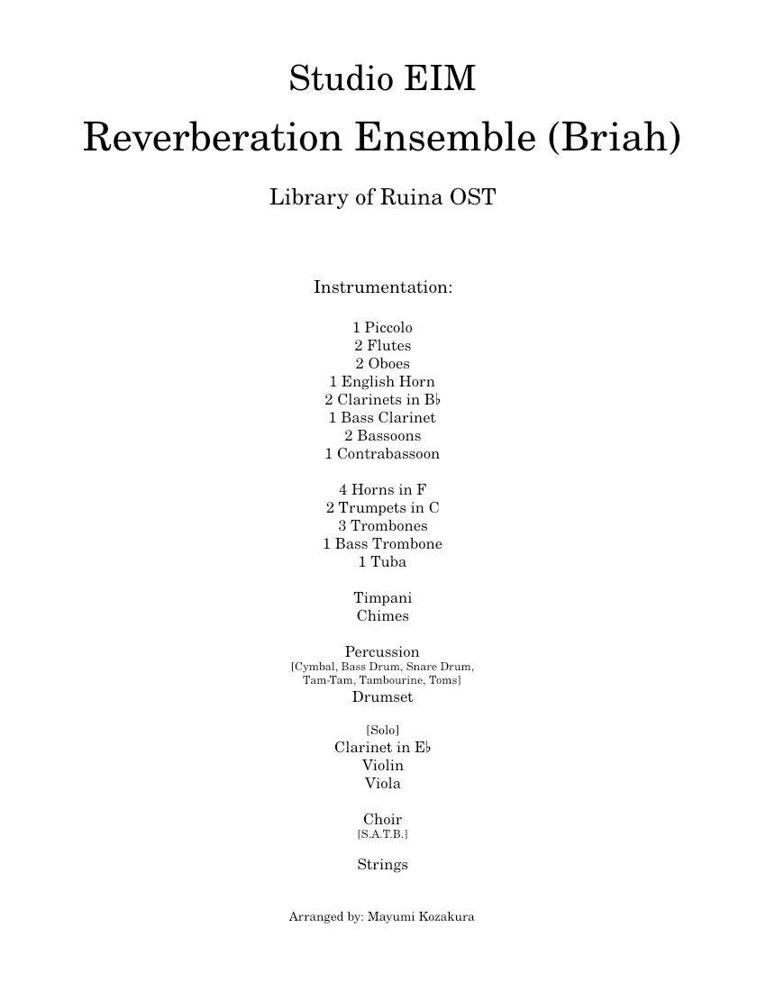 The Reverberation Ensemble (Briah) [Library of Ruina] Sheet Music for ...