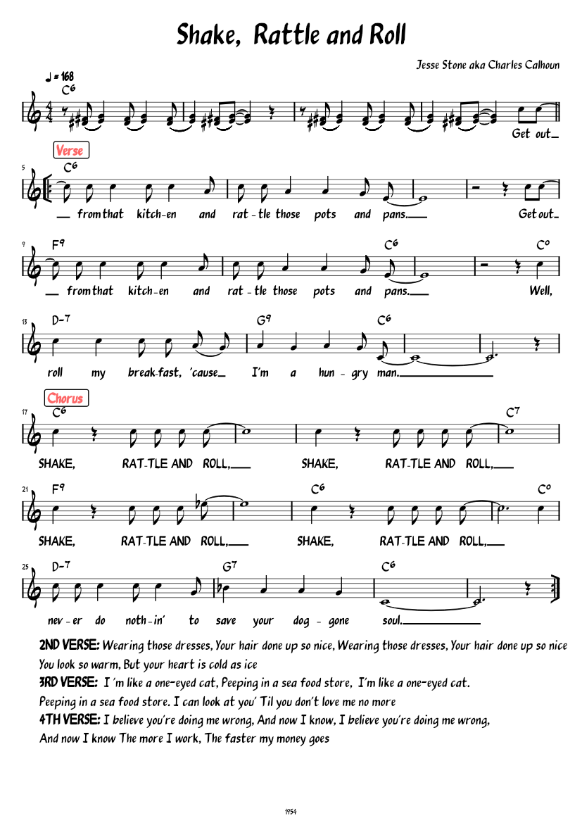 Shake, Rattle and Roll (Lead sheet with lyrics and bass line) Sheet ...