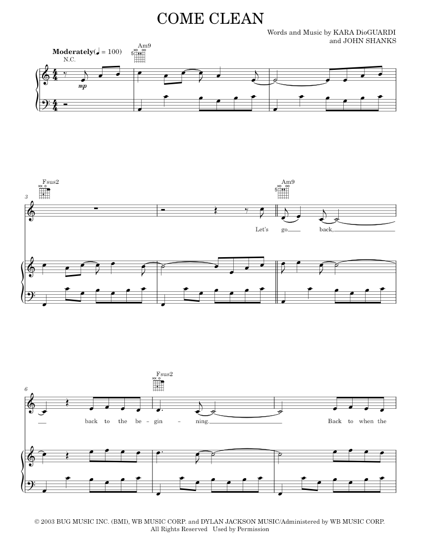 Play Official version of Come Clean sheet music by Hilary Duff, Kara ...
