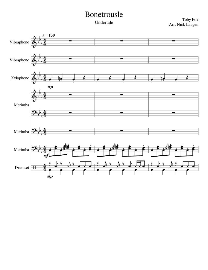 Bonetrousle Sheet music for Vibraphone, Drum group, Marimba, Xylophone (Percussion Ensemble ...