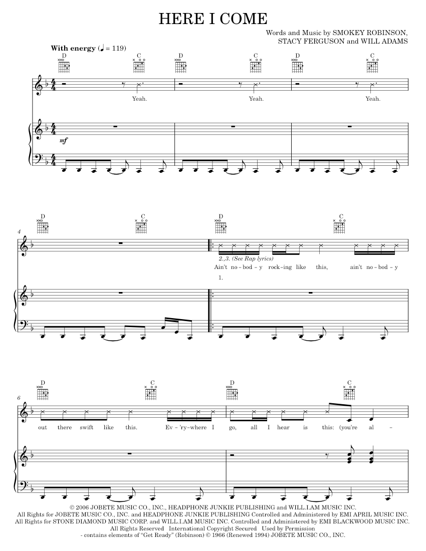 Play Official version of Here I Come Sheet Music by Fergie, Fergie ...