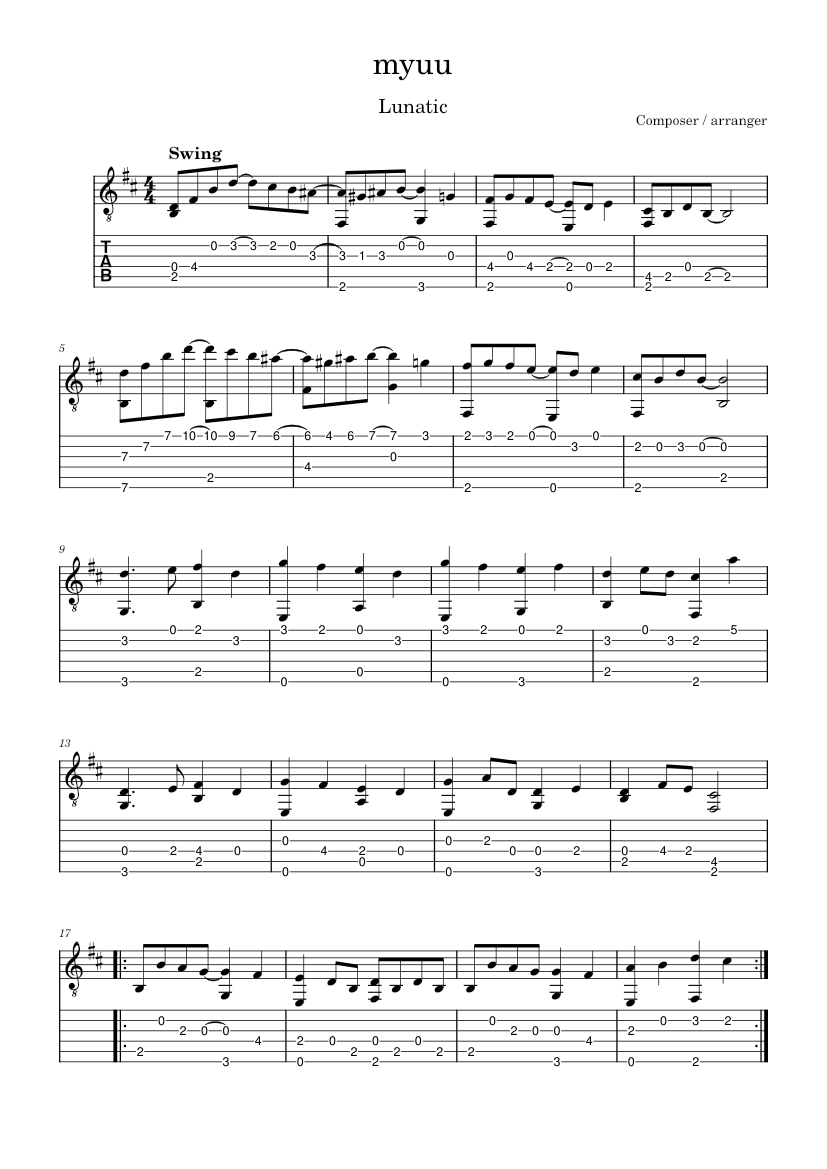 Lunatic – myuu Sheet Music and Tab for Guitar (Solo) | MuseScore.com