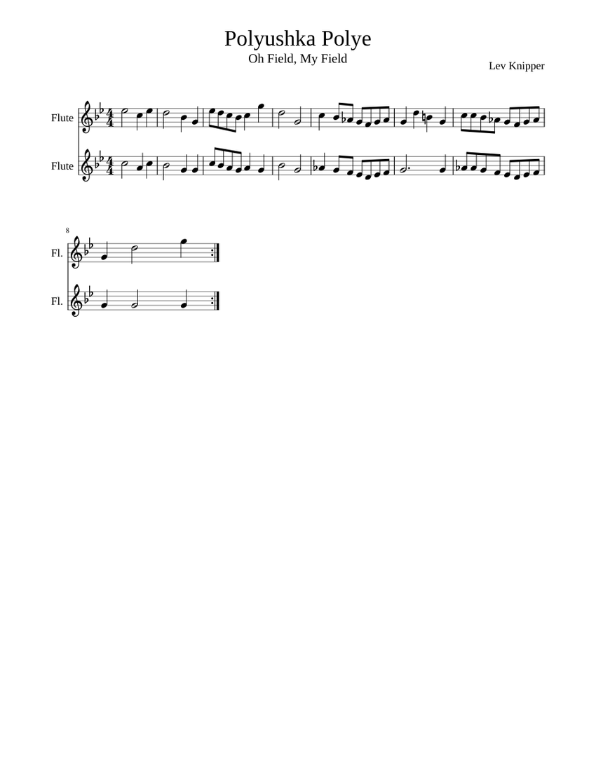 Polyushka Polye Sheet music for Flute (Woodwind Duet) | Musescore.com