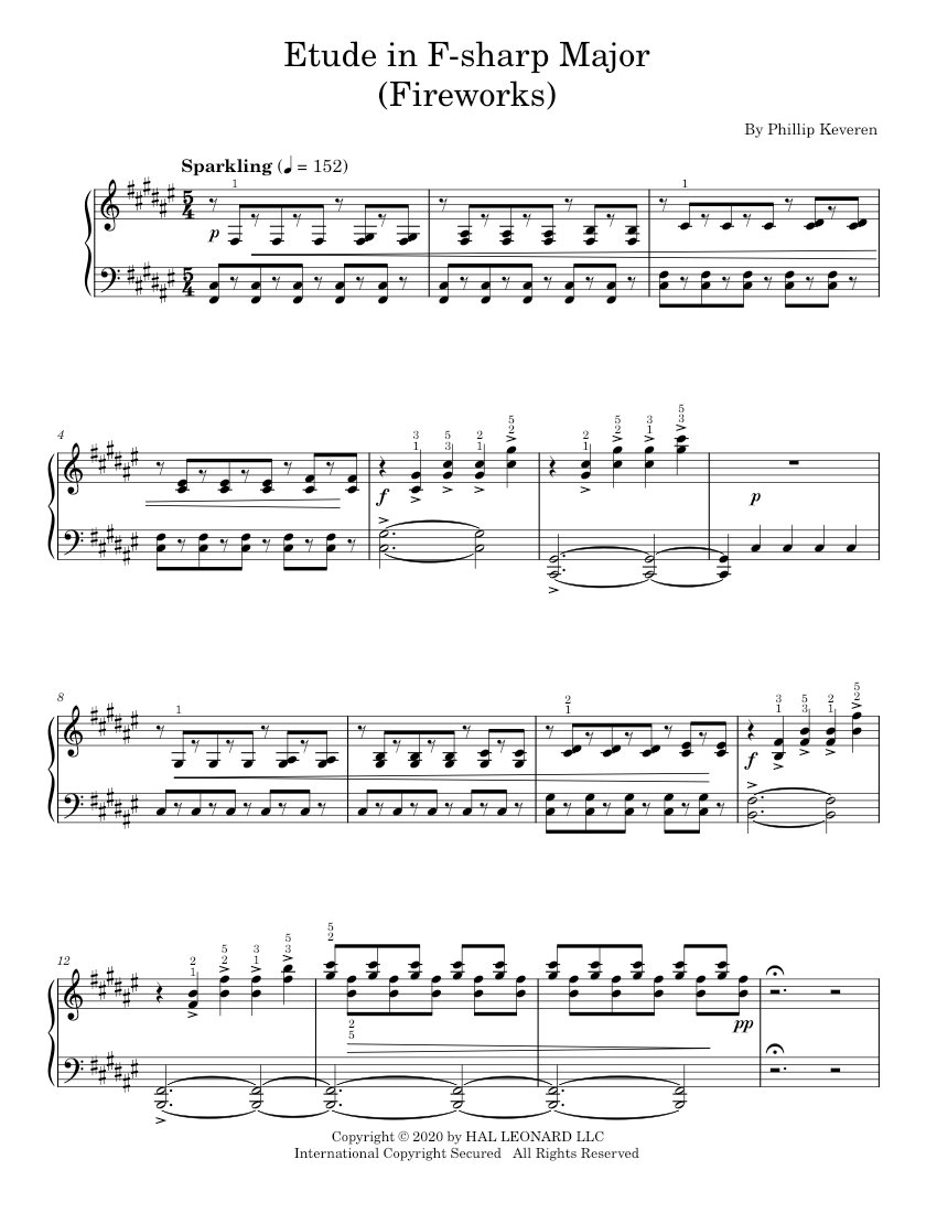 Etude in F-sharp Major (Fireworks) Sheet music for Piano: Music Notes