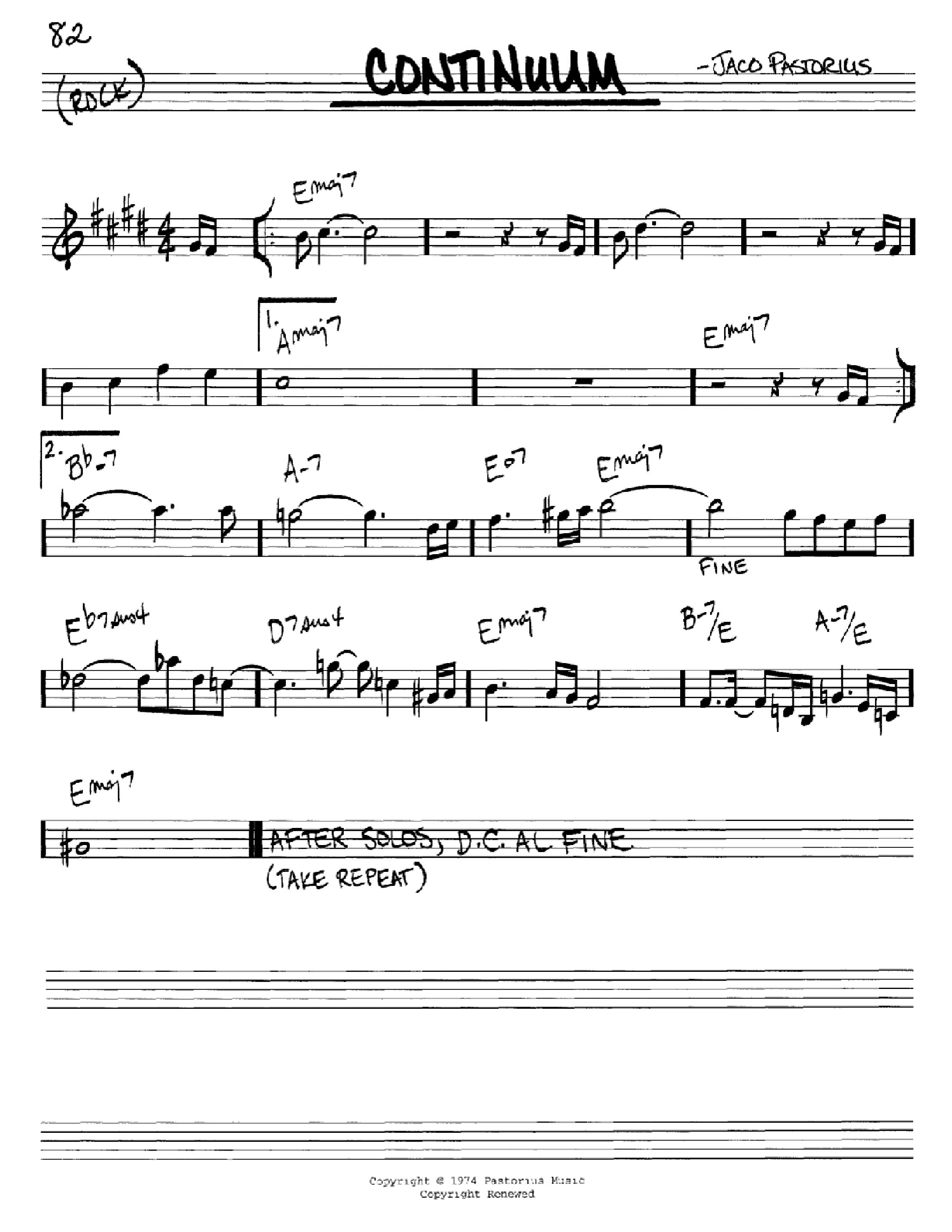 Play Official version of Continuum sheet music by Jaco Pastorius for ...