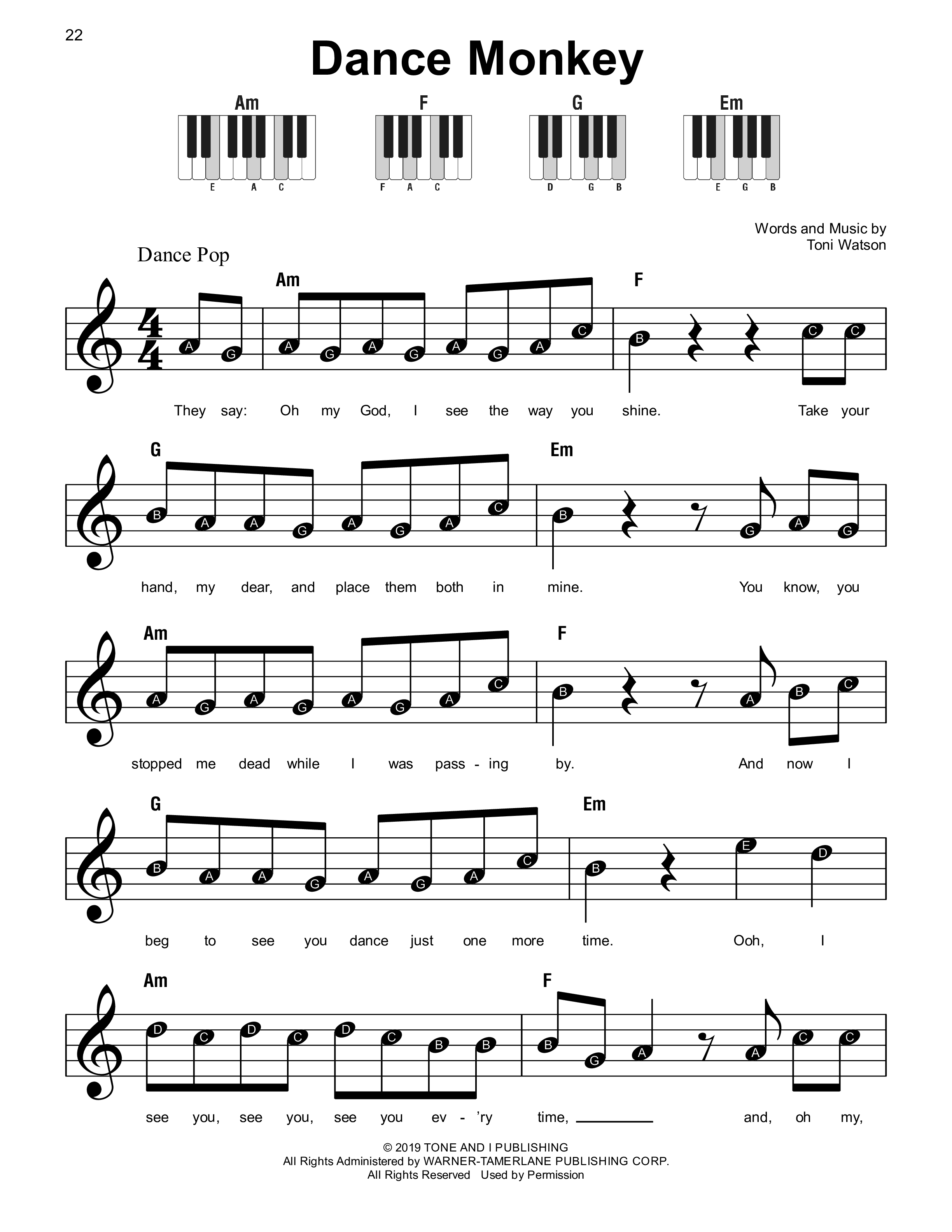 Play Official version of Dance monkey Sheet Music by Tones And I for ...