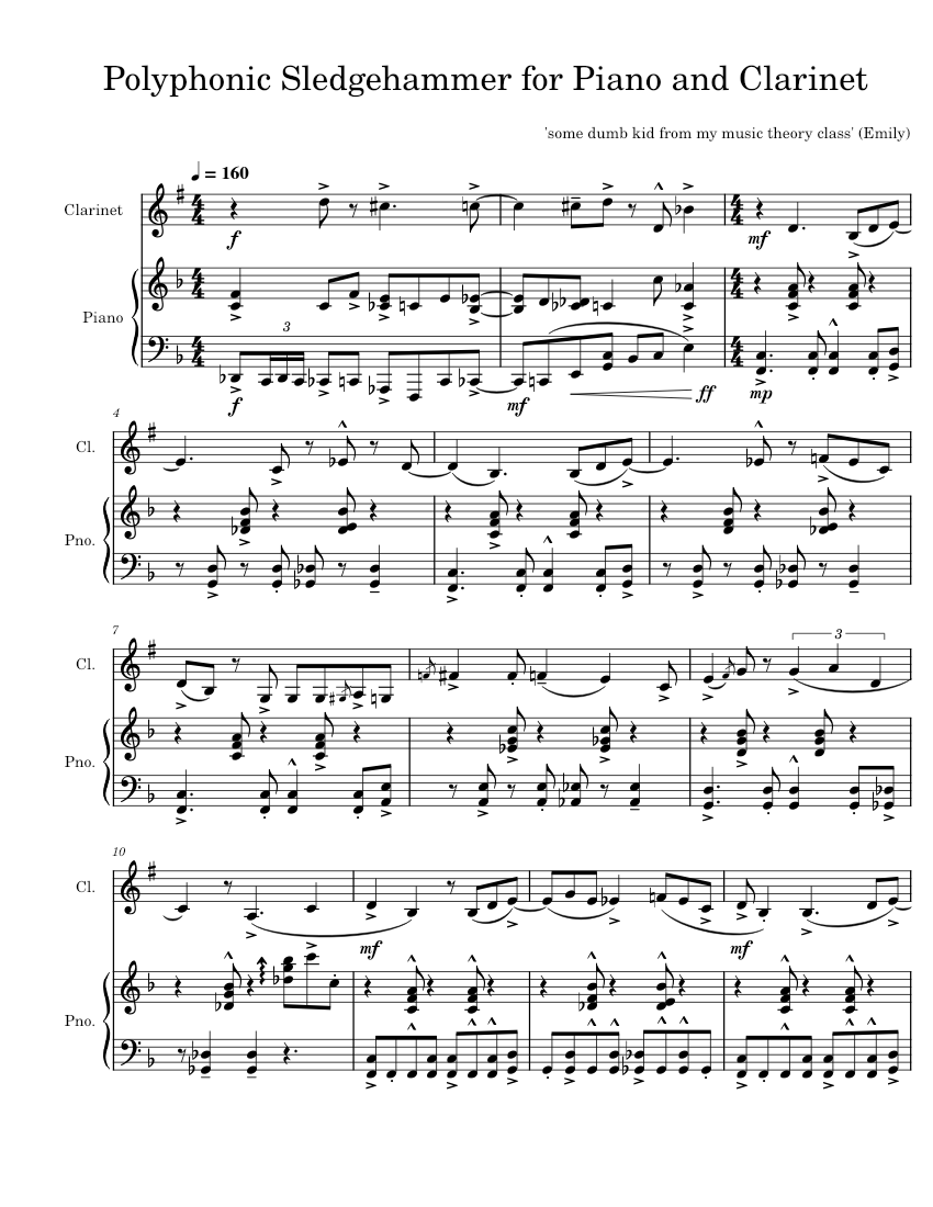 Polyphonic Sledgehammer (Piano and Clarinet) Sheet music for Piano ...