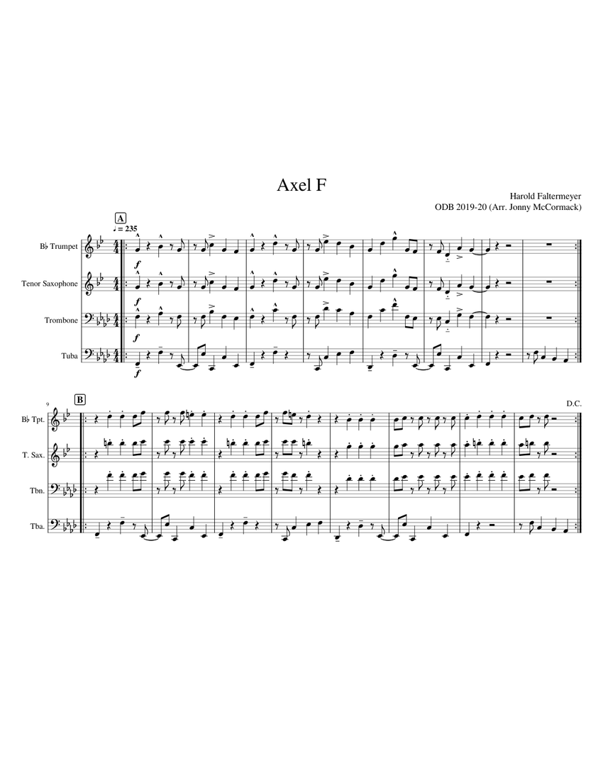 Axel F Sheet music for Trombone, Tuba, Saxophone tenor, Trumpet in b ...