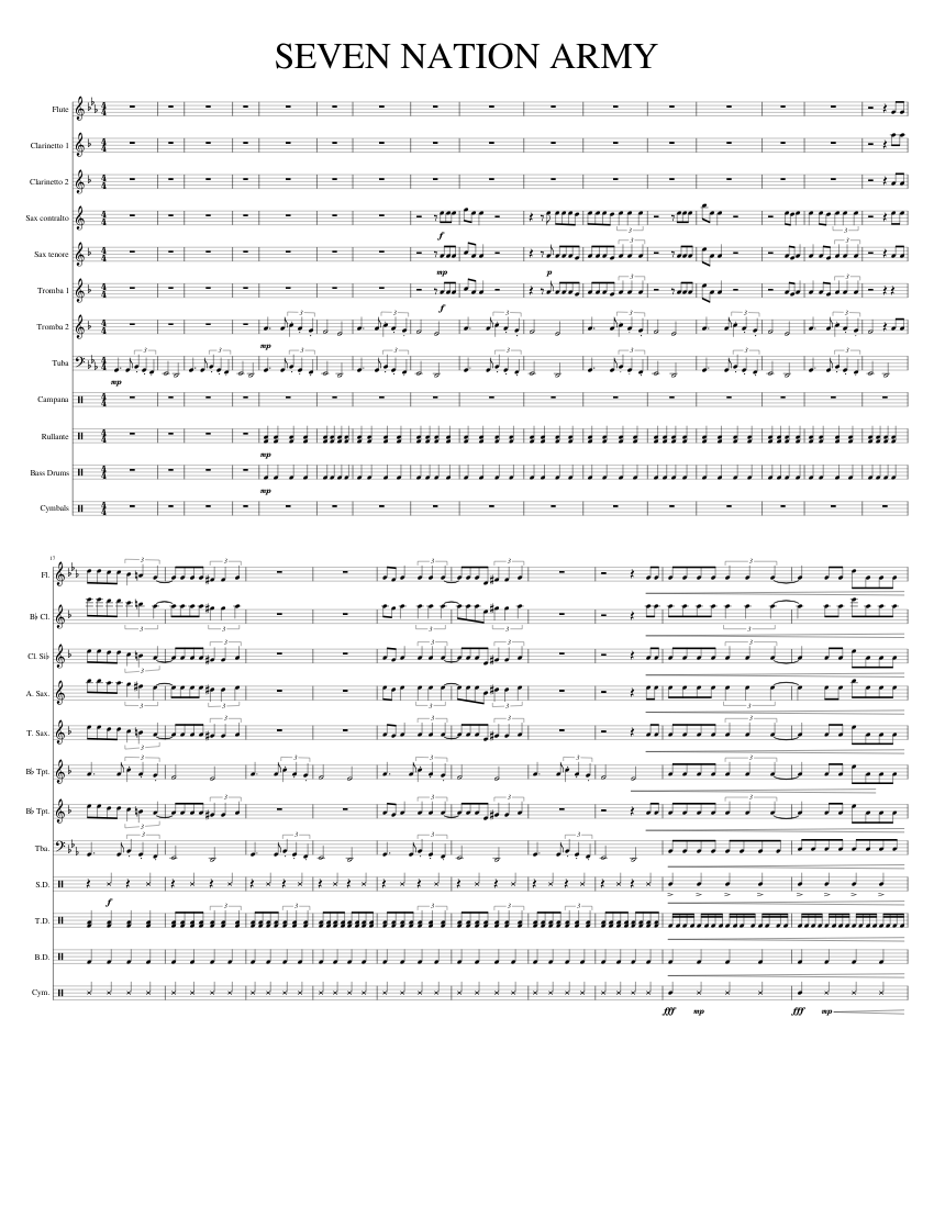 Seven Nation Army Sheet music for Tuba, Flute, Clarinet in b-flat ...