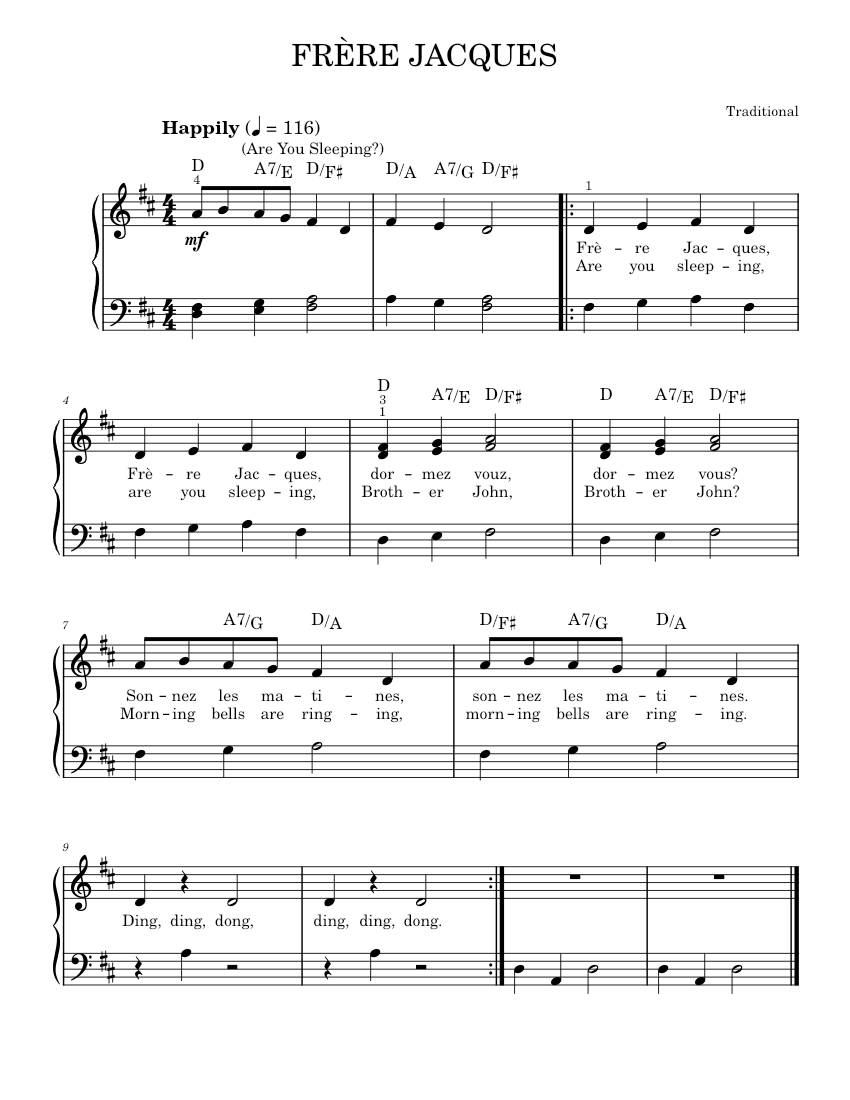 frere jacques Sheet music for Piano by Misc Traditional Official ...
