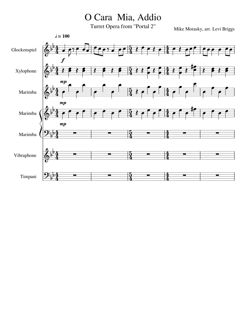 O Cara Mia, Addio Sheet music for Timpani, Vibraphone, Glockenspiel, Marimba & more instruments ...