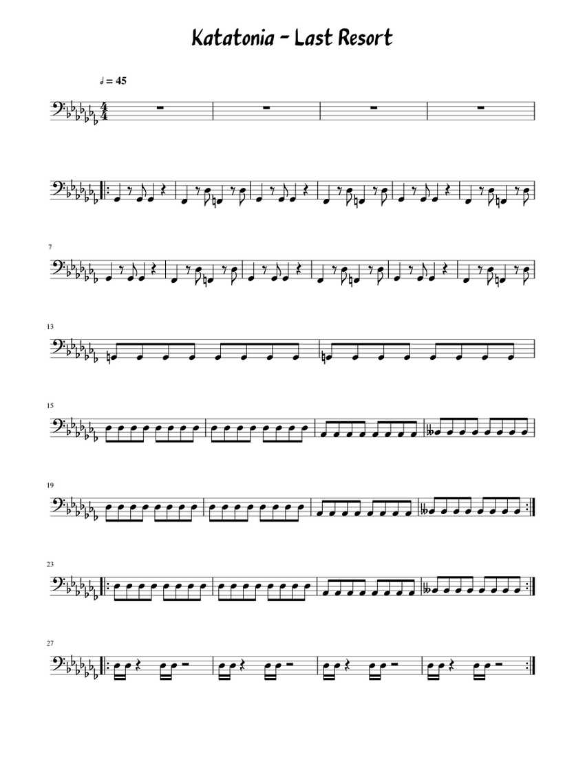 Katatonia - Last Resort (bass) Sheet music for Bass guitar (Solo ...