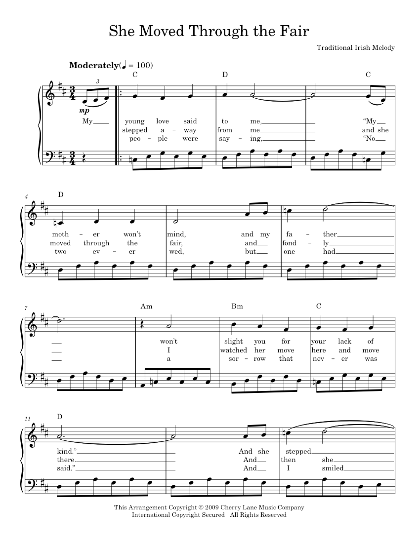 She Moved Through The Fair Sheet music for Piano by Misc tunes: Music ...