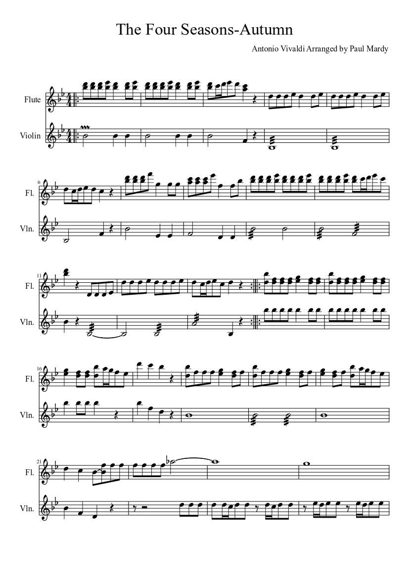 The Four Seasons- Autumn Sheet Music for Flute, Violin (Mixed Duet) | MuseScore.com