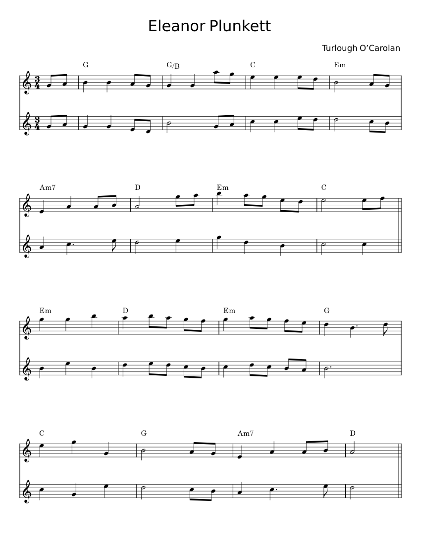 Eleanor Plunkett - Turlough O'Carolan Sheet Music for Violin (String ...