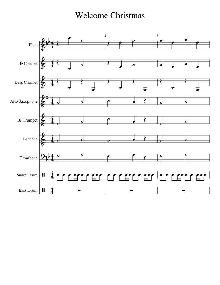 Welcome Christmas Sheet Music for Trombone, Flute, Clarinet in b-flat ...