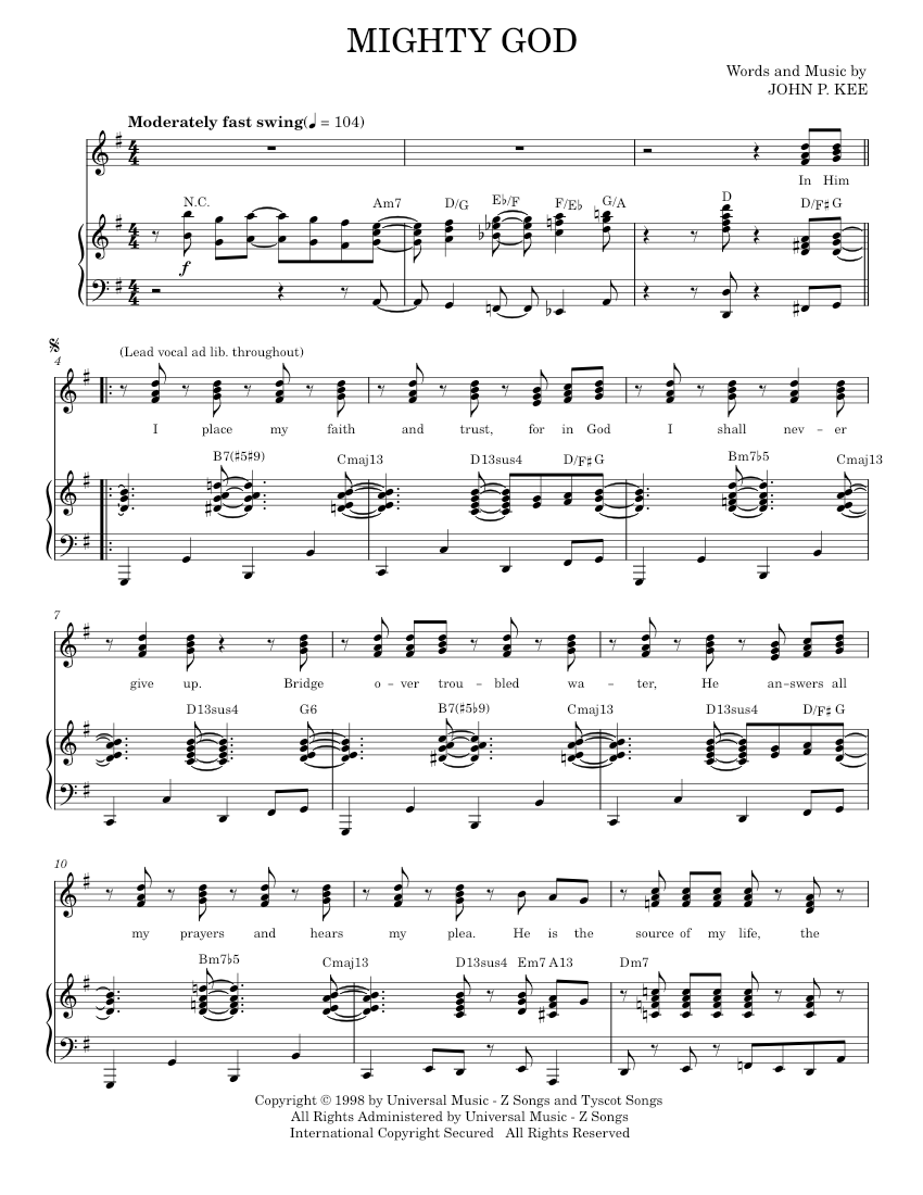 Play Official version of Mighty God sheet music by John P. Kee for ...