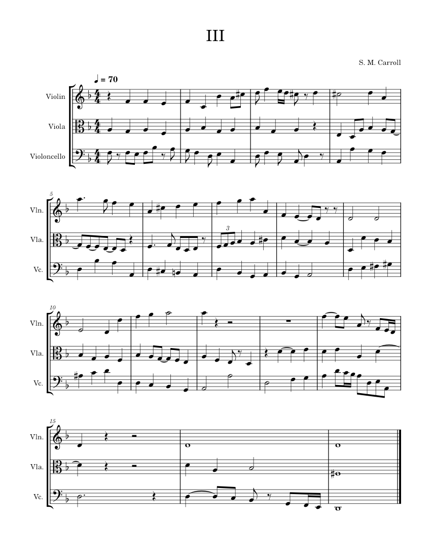 III Sheet music for Violin, Viola, Cello (String Trio) | Musescore.com