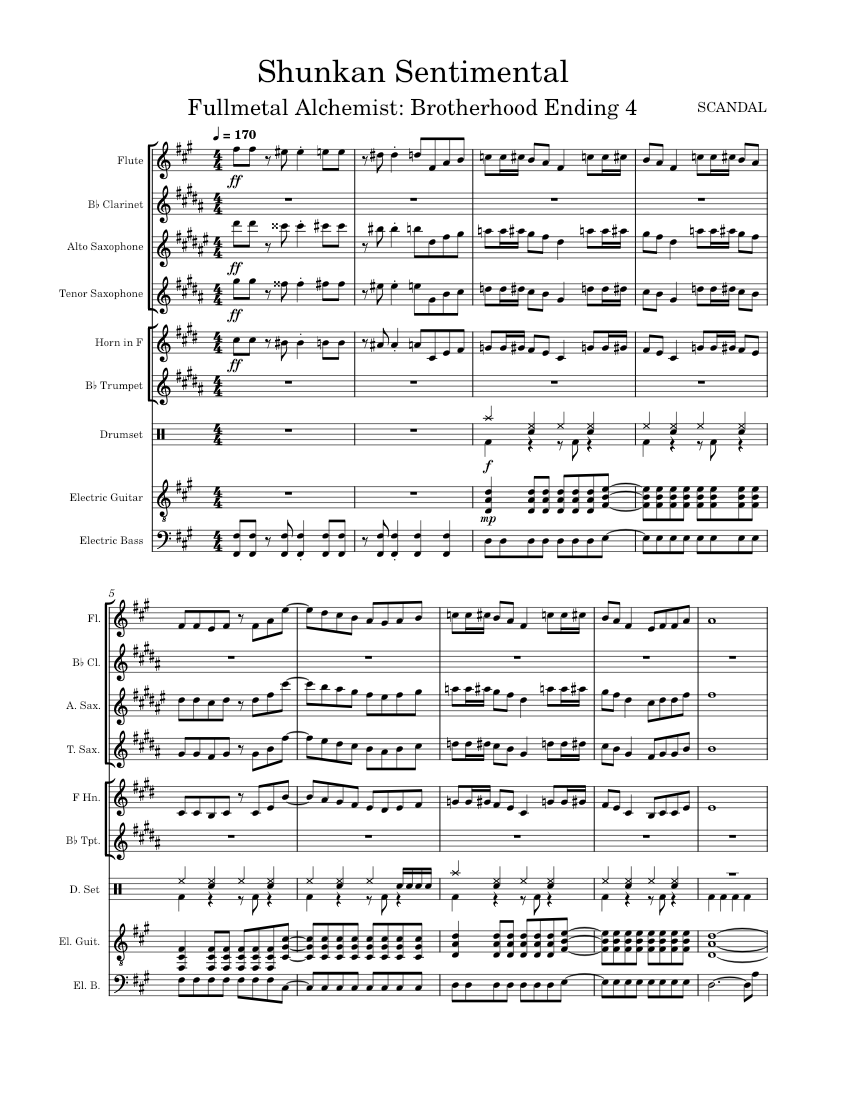 Shunkan Sentimental – Scandal Sheet music for Flute, Clarinet in b-flat ...