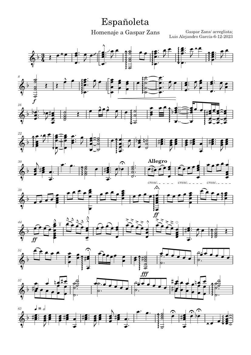 Españoleta – Gaspar Sanz Españoleta Sheet music for Guitar (Solo ...