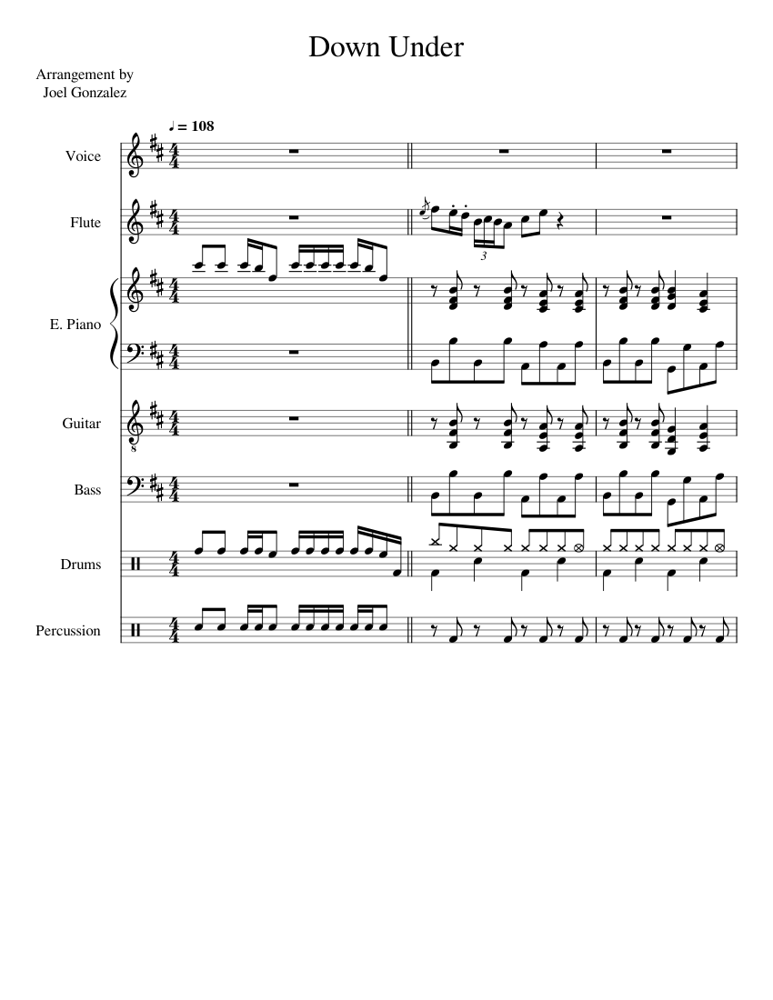 Down Under Sheet music for Piano, Vocals, Flute, Guitar & more ...