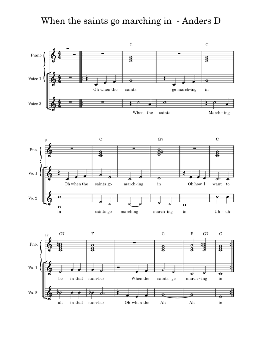 Oh when the saints go marching in Sheet music for Piano, Vocals (Mixed ...