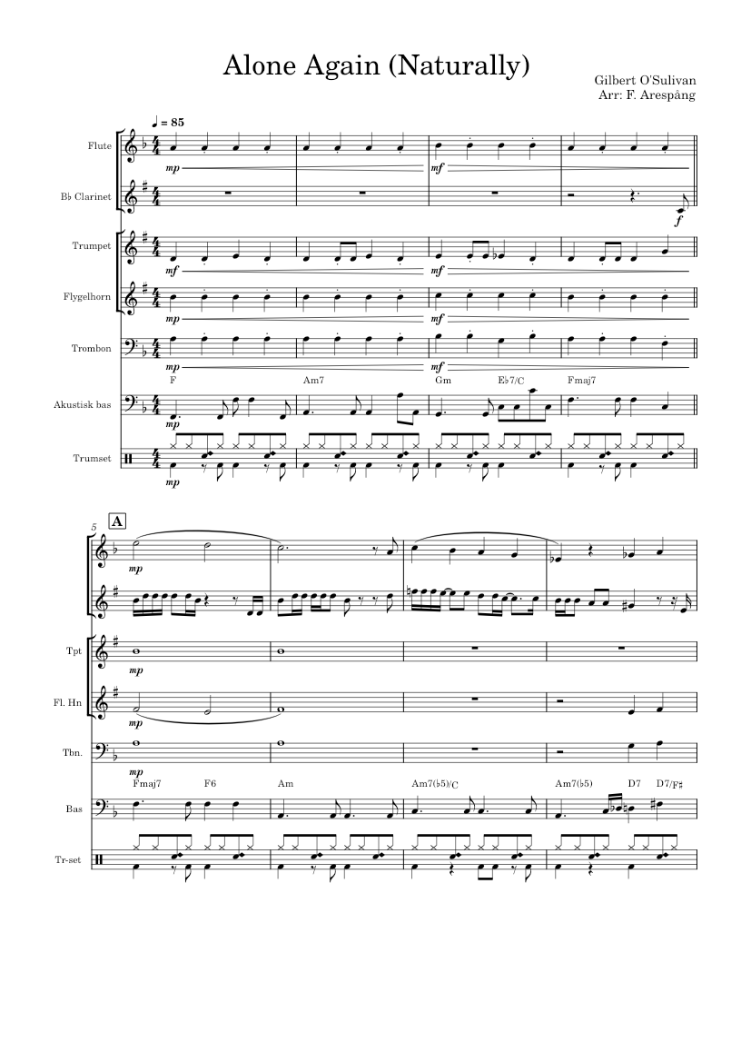 Alone Again (Naturally) - Gilbert O'Sullivan Sheet music for Trombone ...