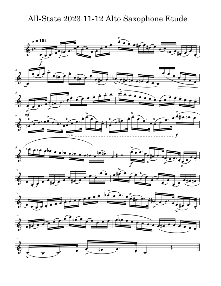 All-State 2023 11-12 Alto Saxophone Etude Sheet music for Saxophone ...
