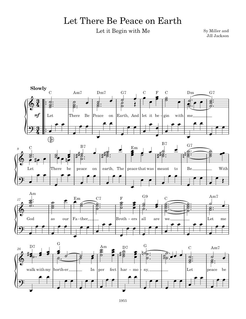 Let There Be Peace On Earth – Sy Miller & Jill Jackson Sheet music for ...