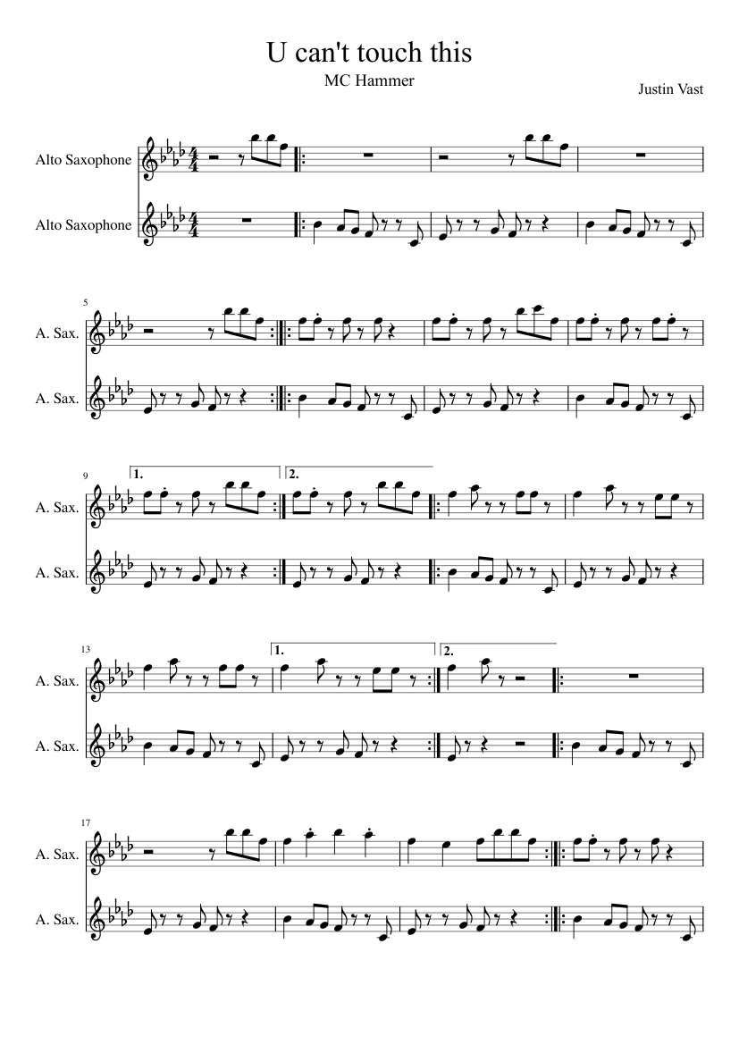 Can't Touch This Sheet Music for Saxophone alto (Woodwind Duet ...