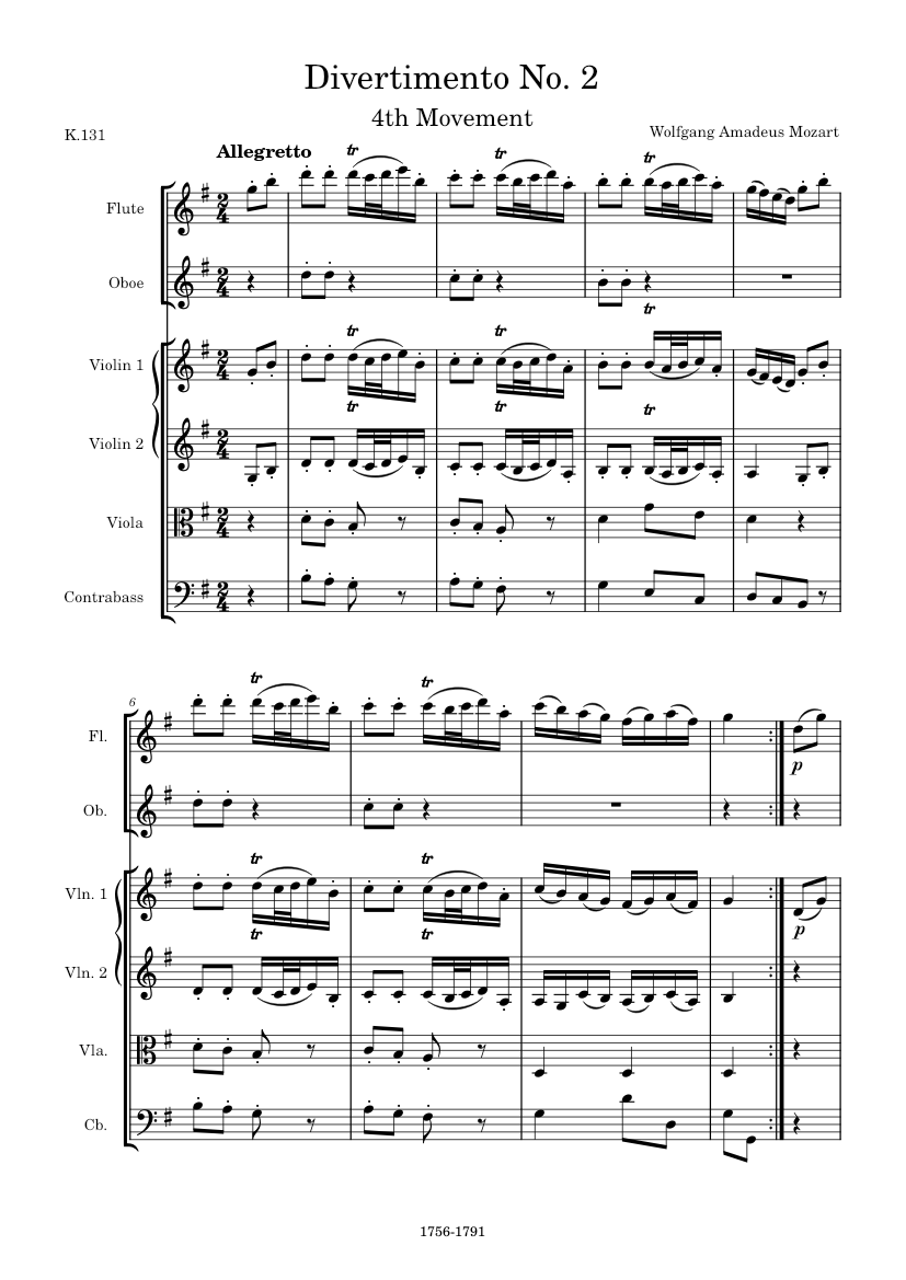 Divertimento No. 2 in D Major, K.131, 4th Movement (Allegretto ...
