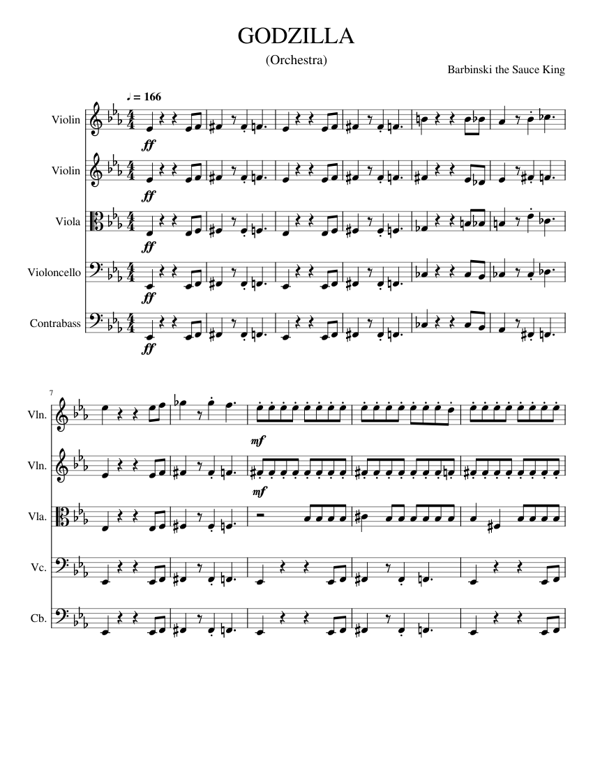 GODZILLA Sheet music for Contrabass, Violin, Viola, Cello (String ...