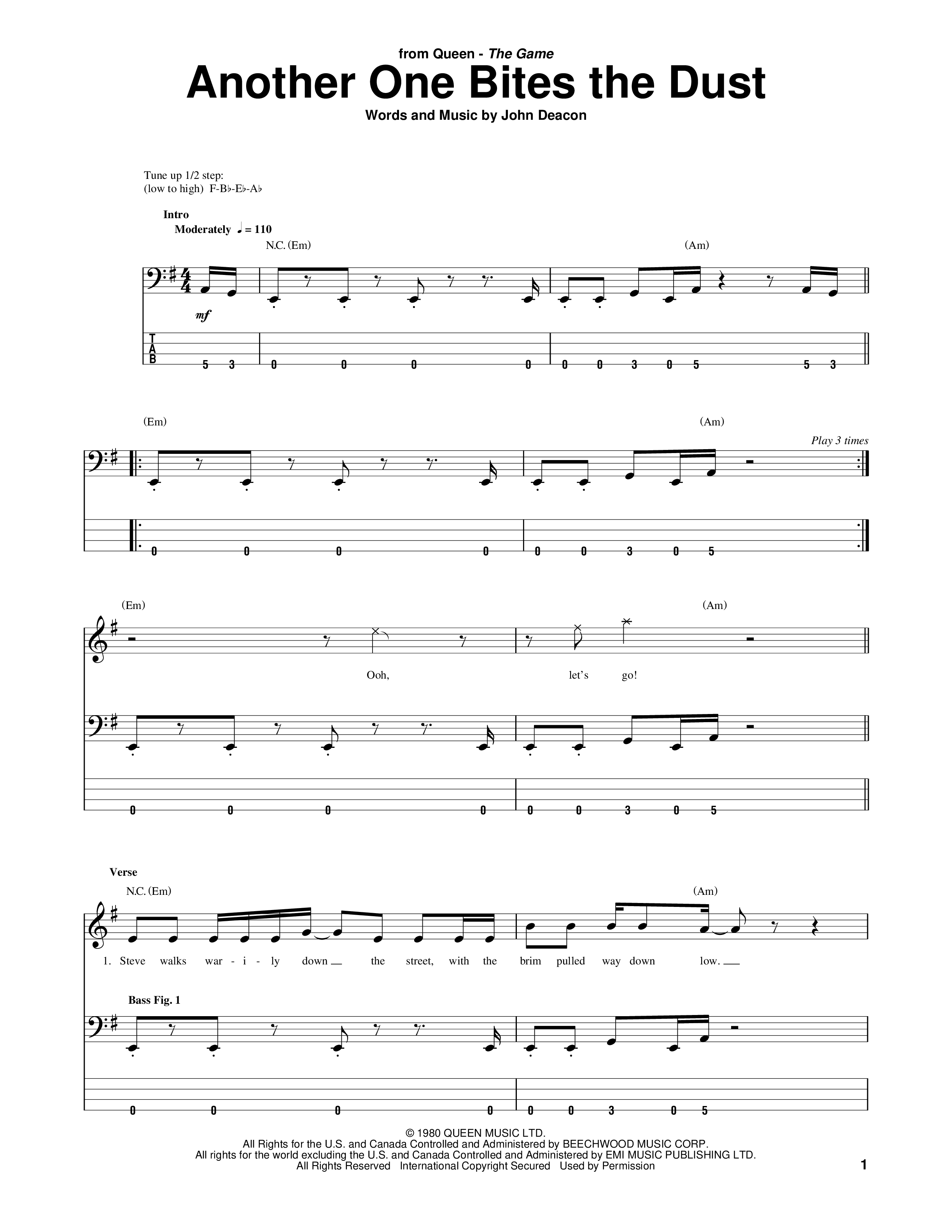 Play Official version of Another one bites the dust Sheet Music by ...