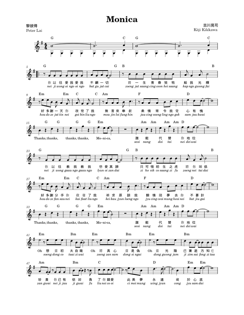 Monica Sheet music for Piano (Solo) Easy | Musescore.com