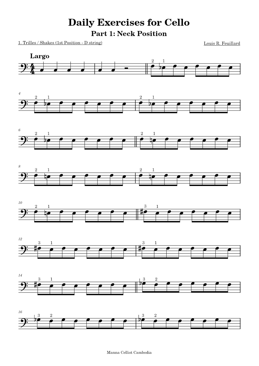 Daily Exercises for Cello – Louis R. Feuillard (Trilles 01st Position D ...