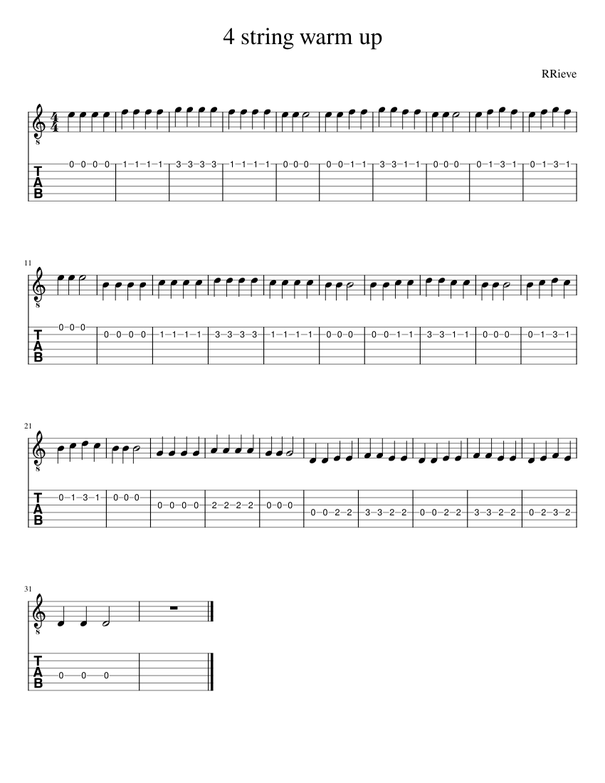 4 string warm up Sheet music for Guitar (Solo) | Musescore.com