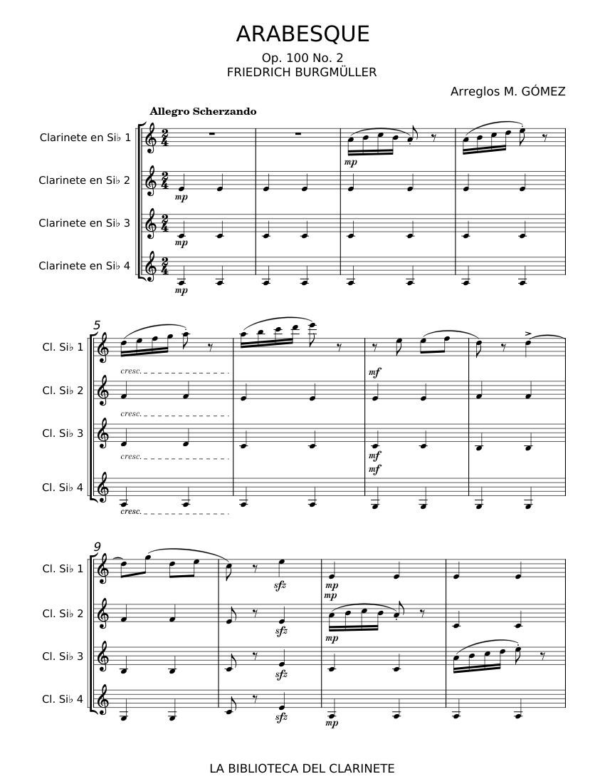 Arabesque - Friedrich Burgmüller Sheet music for Clarinet in b-flat ...