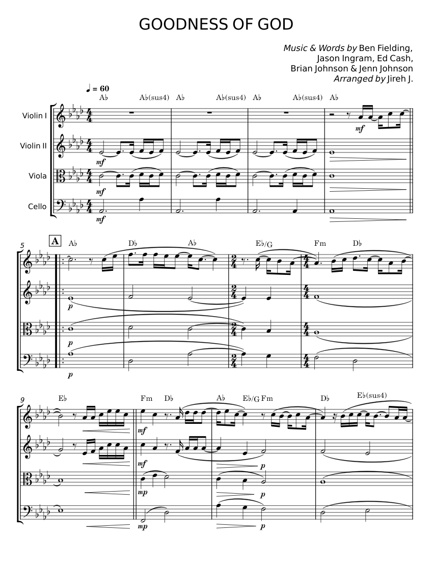 Goodness of God - Bethel Music Sheet Music with Chords for Violin ...